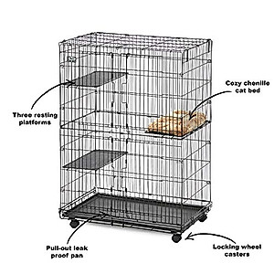 MidWest Homes for Pets Cat Playpen / Cat Cage Includes 3 Adjustable Resting Platforms, Removable Leak-Proof Pan, Easy 2-Door Top / Bottom Access & 4-locking Wheel Casters, 36"L x 23.5"W x 50.5"H