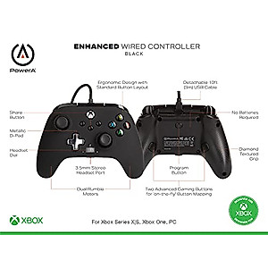 PowerA Enhanced Wired Controller for Xbox Series X|S - Black, Officially Licensed for Xbox
