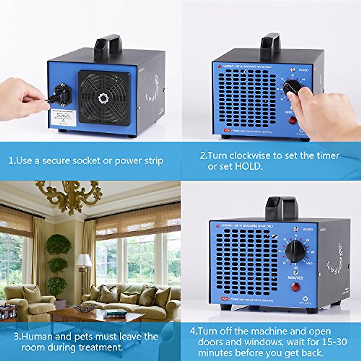 AIRTHEREAL MA5000 Commercial Ozone Generator, 5000mg/h O3 Machine Home Air Ionizers Deodorizer for Rooms, Smoke, Cars and Pets, Blue