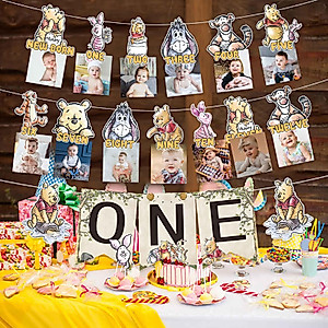 Bear Banner for Baby Shower Decorations, First Birthday Baby Photo Banner with Cute Picture Card Frames for Baby One Birthday Party Decorations