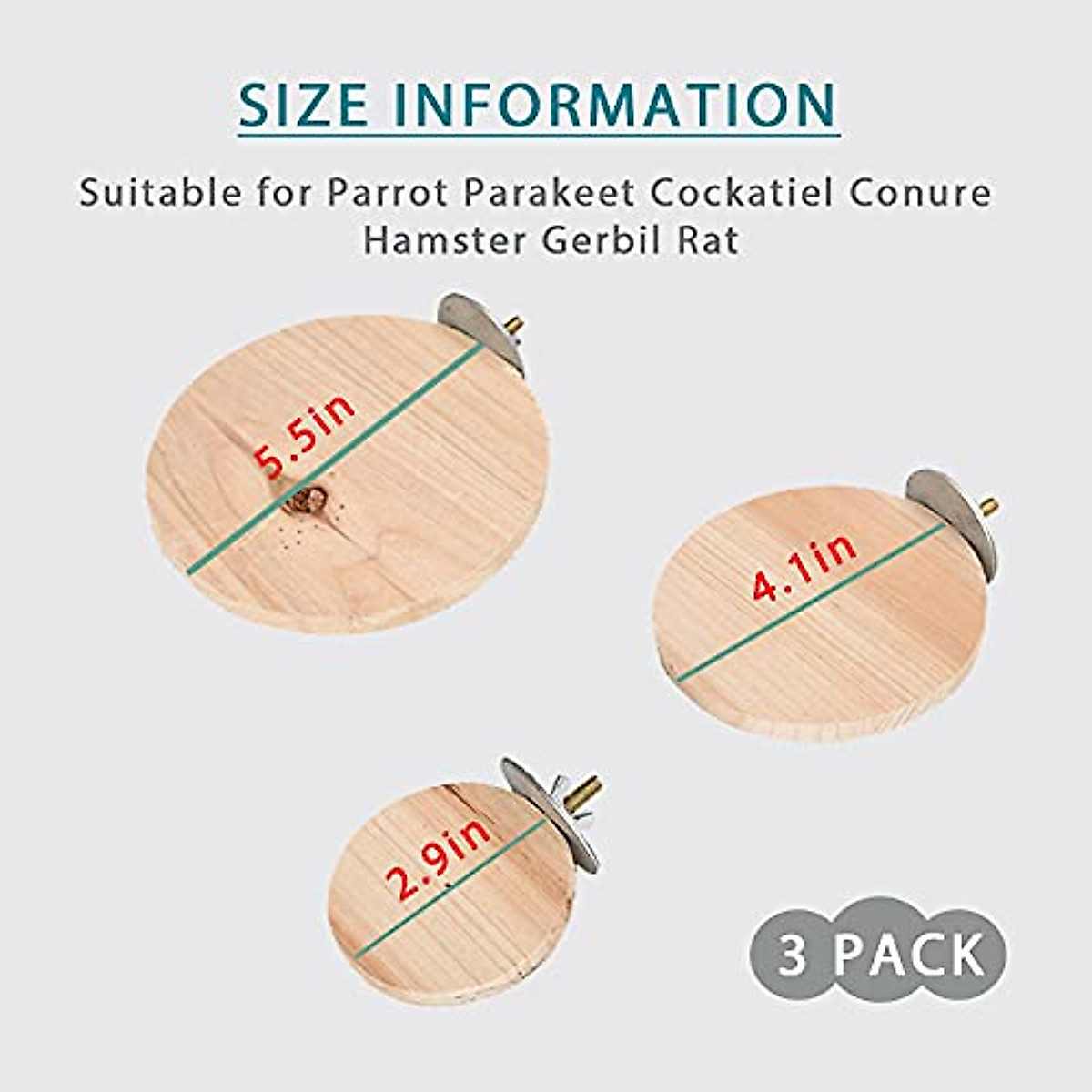 3 Pack Bird Perch Platform Round Wooden Playground Board Wood Stand Rack Suit Budgie Toys Bird Tree Perches for Parrot Parakeet Cockatiel Conure Hamster Gerbil Rat