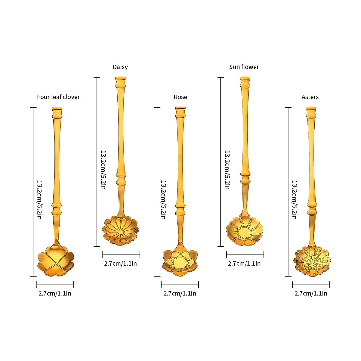 10 Pcs Flower Spoon Coffee Teaspoon Set, Stainless Steel Tableware Creative Dessert Spoons Sugar Spoon Coffee Spoon Teaspoon Ice-Cream Spoon Mixing Spoon Stir Bar Spoon Ice Tea Spoon (Gold)