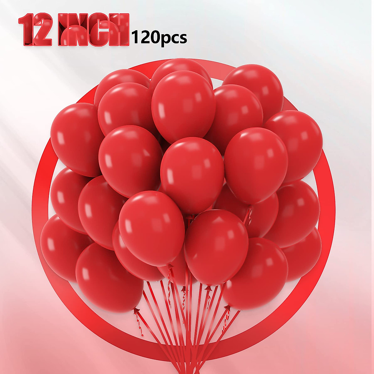 120Pcs Latex Party Balloons, 12 inch Red Helium Balloons with Ribbon for Birthday, Wedding, Baby Shower,Graduation Birthday Party Decorations