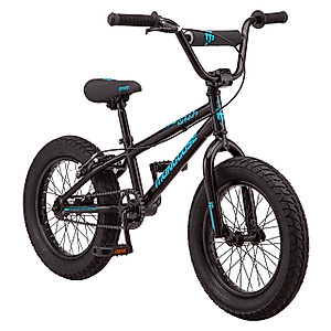 Mongoose Argus MX Kids Fat Tire Mountain Bike, 16-Inch Wheels, 3-Inch Wide Tires, High-Ten Steel Frame, Single Speed, Black