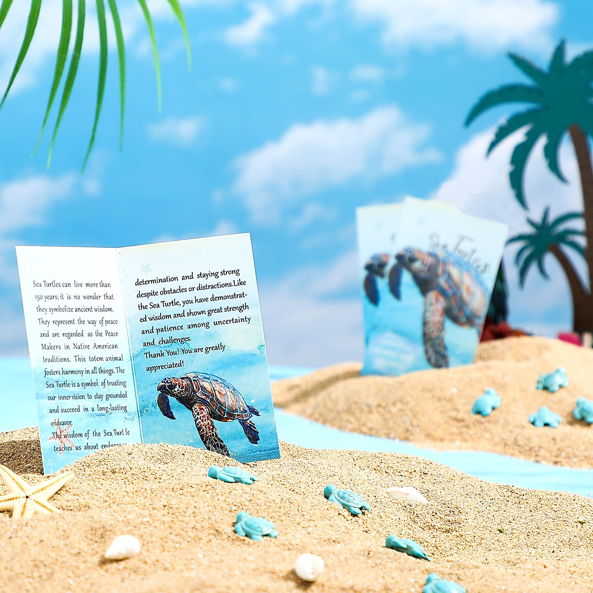 122 Pcs Sea Turtle Gifts Sets Including 36 Pcs Appreciation Cards Mini Sea Turtle Greeting Notecard, 36 Pcs Organza Bags, 50 Pcs Mini Sea Turtle for Employees Nurses Teachers Students Volunteers