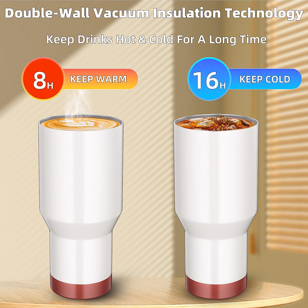 MURRICON 18 oz Stainless Steel Travel Coffee Mug,Vacuum Insulated Coffee Tumbler,Portable Coffee Cups with Lid and Straw,Red