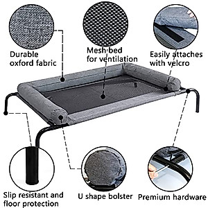 PETIME Cooling Elevated Pet Cushion Bed Raised Dog Cots Beds for Small Dogs, Portable Indoor & Outdoor Pet Hammock Bed, Frame with Breathable Mesh and Removable Bolsters (42 Inch)