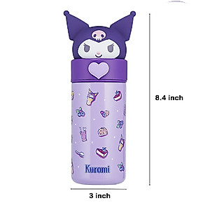 360ML/12.2oz Kawaii Water Bottle, Kuromi Thermos Water Bottle, Cute Insulated Water Bottle, Stainless Steel Water Cup for Hiking, Camping, Traveling, Office, School, Car, Girls