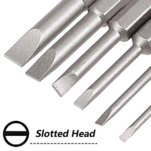 Saipe 12 Pieces Magnetic Slotted Screwdriver Bit Set, 1/4 Inch Hex Shank Flat Head Drill Bits Insert Bits 2 Inch Length, SL2/2.5/3/4/5/6 Impact Driver Bit for Power Drilling, Set of 2