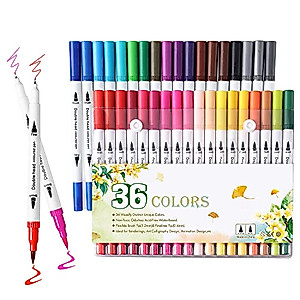 Upanic 36 Colors Brush Pens Markers for Adult Coloring Books,Calligraphy Markers for Lettering,Dual Tip Brush Pens for Kids Drawing,Color Markers Fine Tip Pens for Art,Journal Planner,Doodle(36pcs)