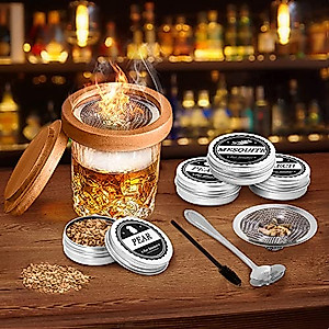 Cocktail Smoker Kit with 4 Flavors Wood Chips - Infuse Bourbon Whiskey Old Fashioned Chimney Drink Smoker Kit - Gift for Whiskey Lovers, Dad, Husband, Men