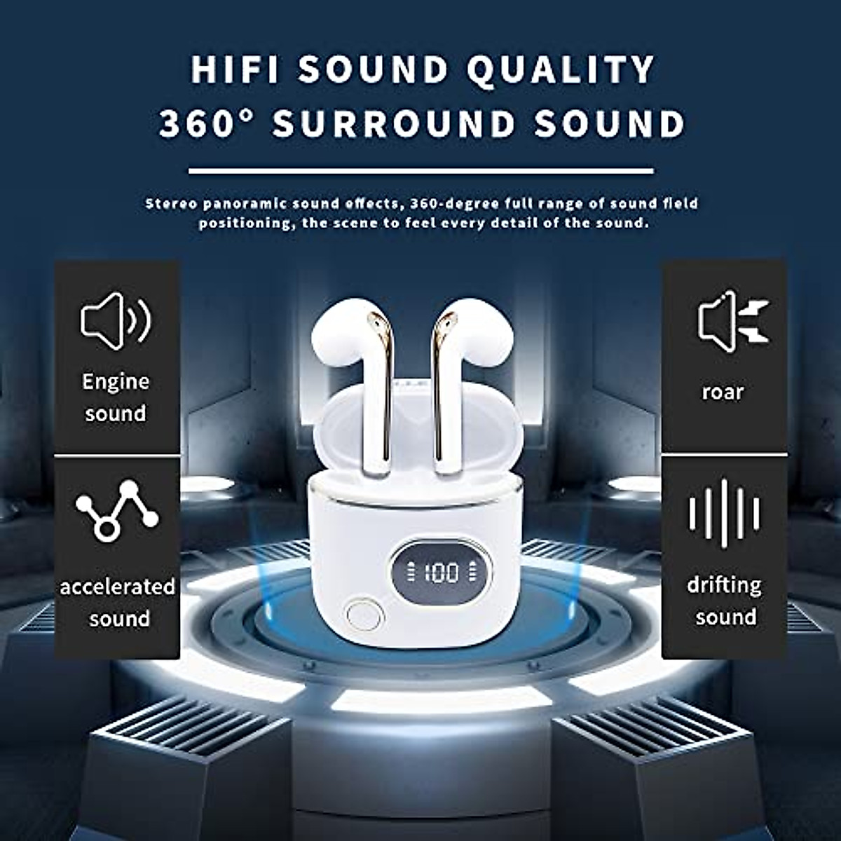 Villepni Bluetooth Wireless Earbuds, Wireless 5.1 Bluetooth Headset, Led Power Display Earphones, IPX7 Waterproof Earbud Noise Reduction Microphone, Suitable for Leisure Entertainment/Work