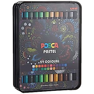 Posca Crayons Art Set of 24 Pastels, Art Supplies | Crayons for Adults and Kids Ages 2-4 and Up, Toddler Crayons and Adult Crayons, Crayons Bulk Coloring Set, Crayon Box |Try Posca Washable Markers