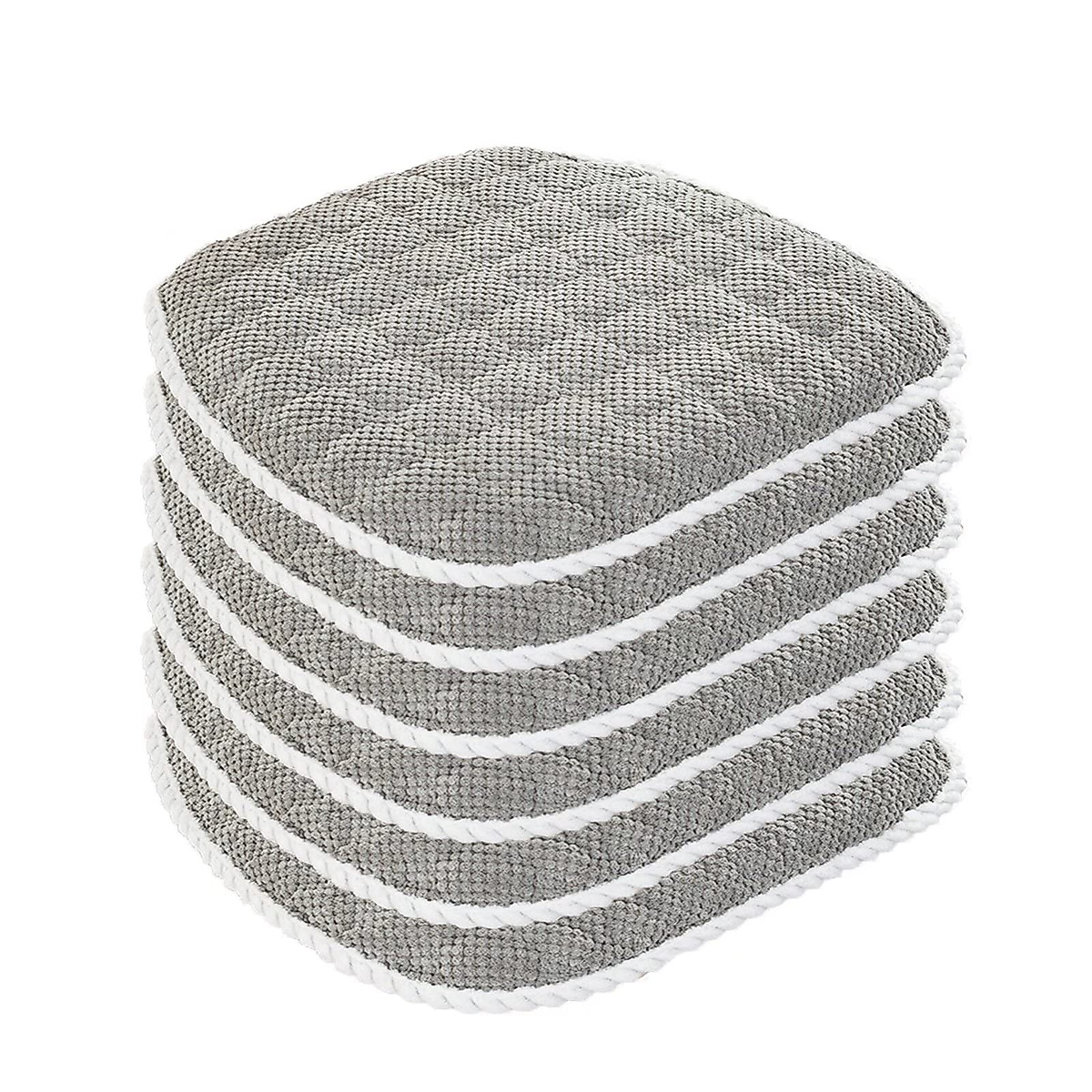 ETULLE Dining Chair Cushions Set of 6 with Ties, Seat Cushions for Kitchen Chairs 6 Pack, 16x20 Chair Cushion for Dining Room Non Slip, Washable Detachable Kitchen Seat Pads Grey