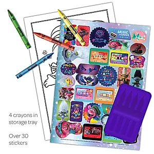Trolls DreamWorks World Tour 48-Page Coloring and Activity Book with 4 Crayons, 47360 Bendon