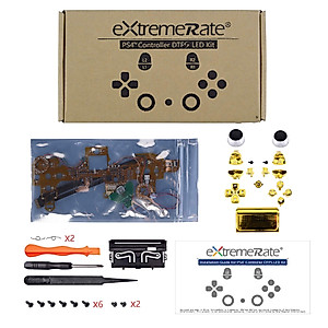 eXtremeRate 7 Colors 9 Modes Button Control DTFS (DTF 2.0) LED Kit, Chrome Gold Classical Symbols Multi-Colors Luminated D-pad Thumbsticks Face Buttons for PS4 Controller - Controller NOT Included