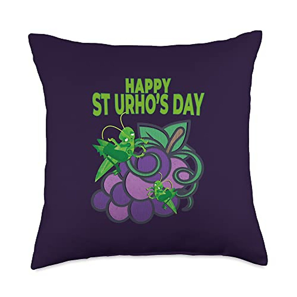 ST SAINT URHOS DAY FINNISH SUOMI SISU APPAREL Happy St Urhos Day Grasshopper Grapes Vineyard Graphic Gift Throw Pillow, 18x18, Multicolor