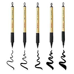 Kuretake Bimoji Brush Pen, 5 pcs set (Extra Fine, Fine, Medium, Large, Medium Brush), great for Calligraphy, Hand lettering and Illustration, for Beginners and Professional, Made in Japan