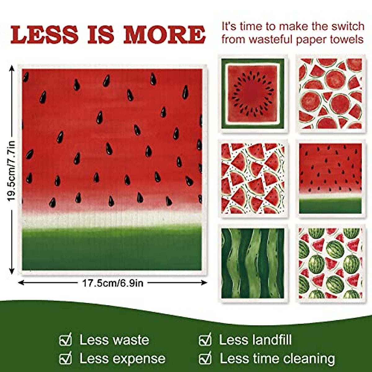 AnyDesign Watermelon Swedish Kitchen Dishcloth Summer Absorbent Cotton Dish Towel Melon Fruit Dish Cloth for Housewarming Cleaning Wipes, 6Pcs, 7 x 8 Inch