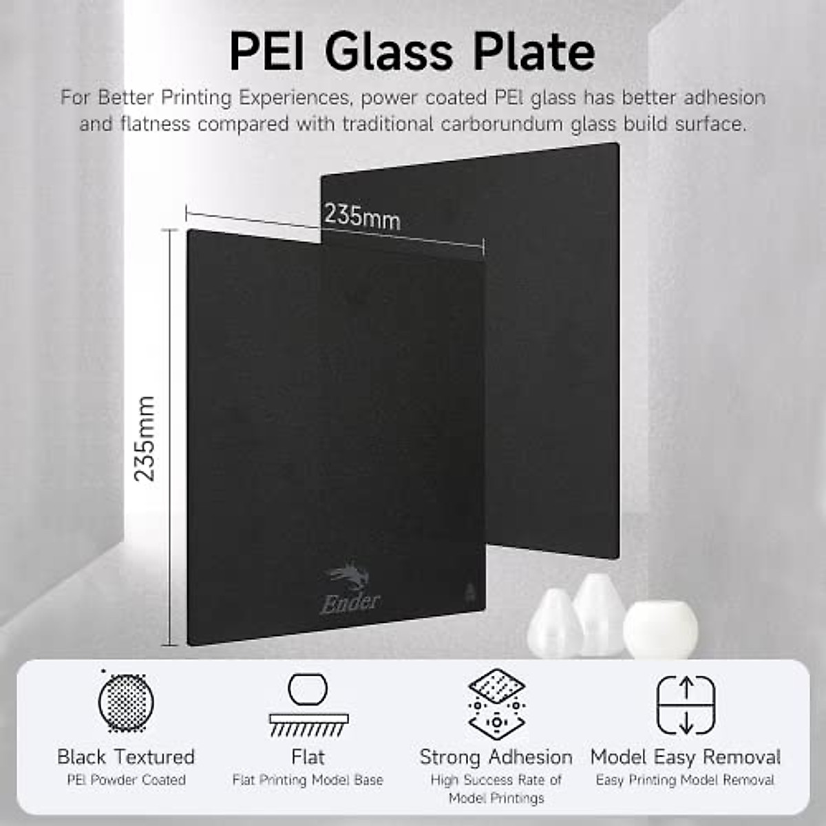 Creality Ender 3 PEI Glass Bed, Upgrade Textured 235x235mm 3D Printer Platform Black PEI Powder Coated Tempered Glass Heated Bed Build Plate for Ender-3 S1/3 S1 Pro/5S1 Ender-3 Neo/3 V2 Neo/3 V3 SE