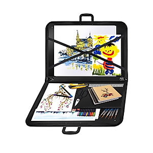 Vantasii Black Art Portfolio Case Artist Carrying Case Artist Portfolios Case with Shoulder Strap (19x14.7x1.5 Inch)