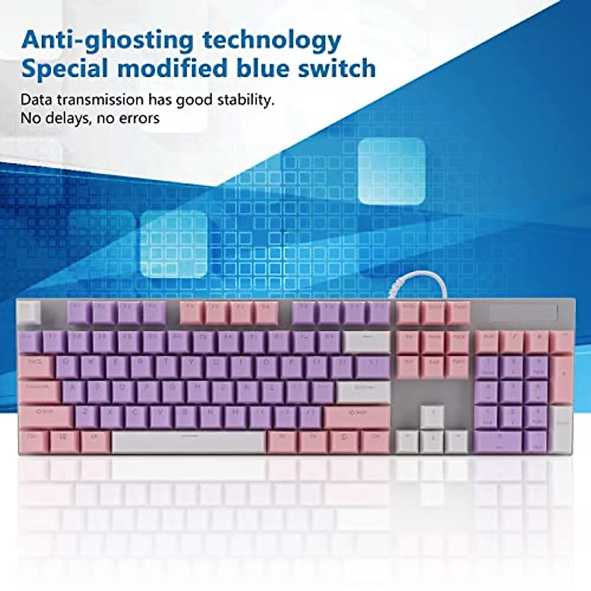 Yunseity Mechanical Gaming Keyboard, 104 Keys LED Backlit USB Wired Keyboard with Blue Switch, Portable Ergonomic Computer Keyboard for for OS Blue Switch