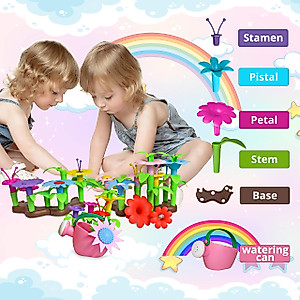 Liquidation! 105 Pcs Flower Garden Building Toys with Carrying Case and Watering Can, Build-A-Garden, Girls Gifts for Ages 3 4 5 6 7, Creative Toddler Stem Activities, Best Educational Kids Playset