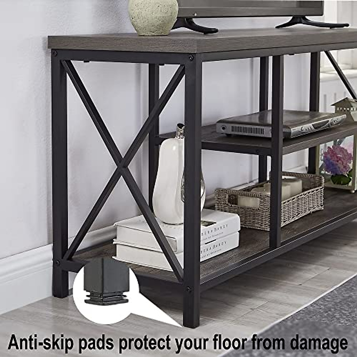 EXCEFUR 55 inch TV Stand for TV up to 65 inch, Rustic Wood and Metal Media TV Console Table for Living Room, Grey