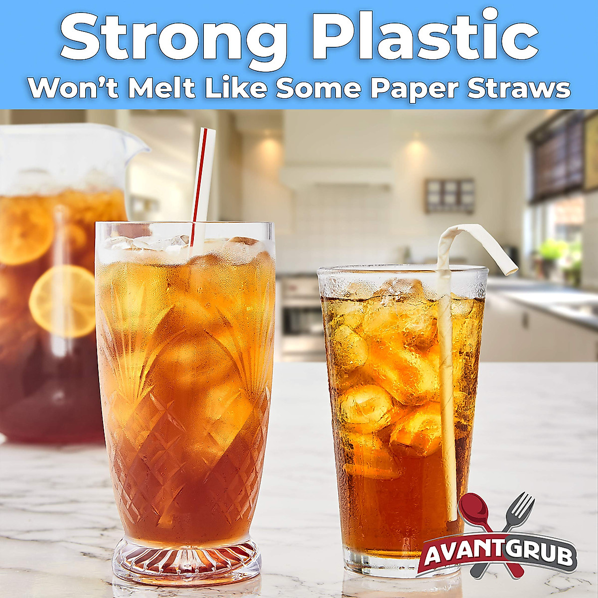 Retro, Extra Sturdy Sanitary Plastic Straws 300pk. BPA-Free, Individually Wrapped Red and White Striped Jumbo Disposable 7.75 Inch Drinking Straw. Best for Milkshakes, Smoothies, and Thick Drinks.