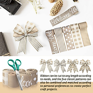 Mlurcu Farmhouse Ribbon Spring Wired Ribbon 2.5" Wide 25 Yds Wire Ribbons for Crafts Wreaths Bows Making Wedding Gift Wrapping Welcome Buffalo Plaid Polka Dot Stripe Solid Rustic Burlap Wired Ribbon