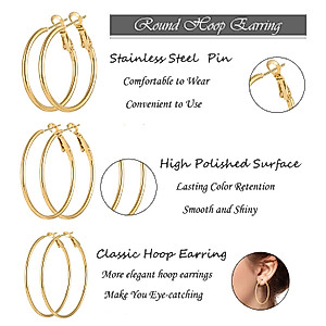 12 Pairs Stainless Steel Hoop Earrings Hypoallergenic Gold Hoops Earrings Set for Women