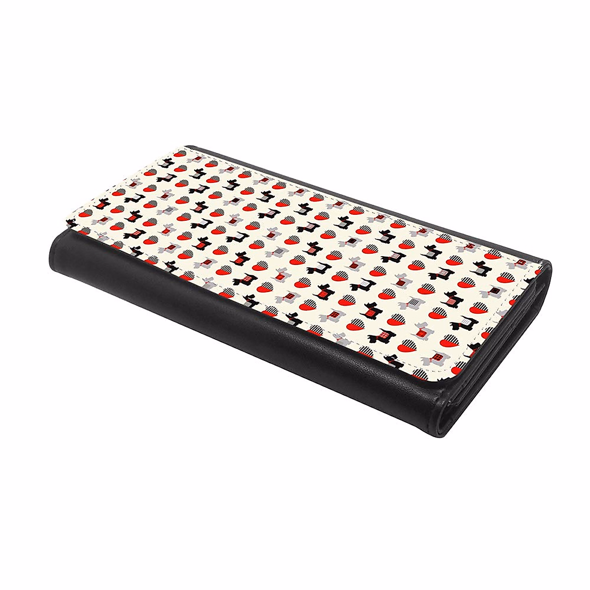 (Scottie Dog Pattern) women's Patterned Leather Buckle Trifold Wallet Bag Pouch Holster With Credit Card Holder insurance for smartphones