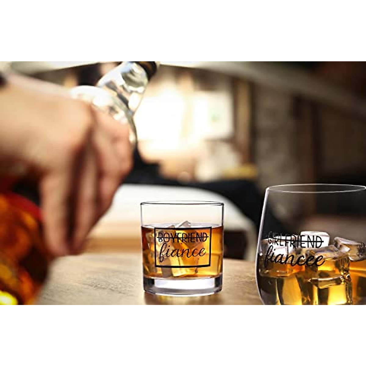 ZUUO Boyfriend and Girlfriend 11 oz Wine Whiskey Glass Gift Set - Engagement Gifts for Couples Fiance Fiancee Him Her His Hers Glasses Mr Mrs Bride Groom, 2 Piece