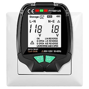 Homaisson Electrical Outlet Tester with GFCI, 3 Prong 120V AC Receptacle Tester & Socket Tester with LCD Voltage Display and Data Storage Function, 7 Common Wiring Problem Circuit Detection for Home