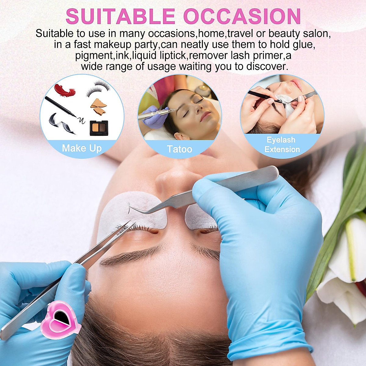 Glue Rings INFILILA 200PCS Glue Rings for Eyelash Extensions Disposable Rings for Lashes Lovely Heart Shape Lash Extension Supplies for Eyelash Extension Lash Glue Holder Fanning Ring Holder