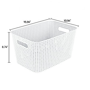 MBKO Plastic Storage Basket - Kitchen Office Pantry Organizer Bins (Large-4PK, White)