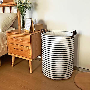 Caroeas 18.0-Inches Thicken Laundry Basket, Waterproof Large Laundry Basket Drawstring Closure, Collapsible Laundry Basket Soft Leather Handles, Laundry Hamper Easy Storage, Clothes Hamper