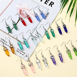 Zhehao 30 Paris Healing Crystals Earrings for Women Quartz Stone Dangle Earrings Hexagonal Gemstone Earring Crystal Chakra Eardrop for Women