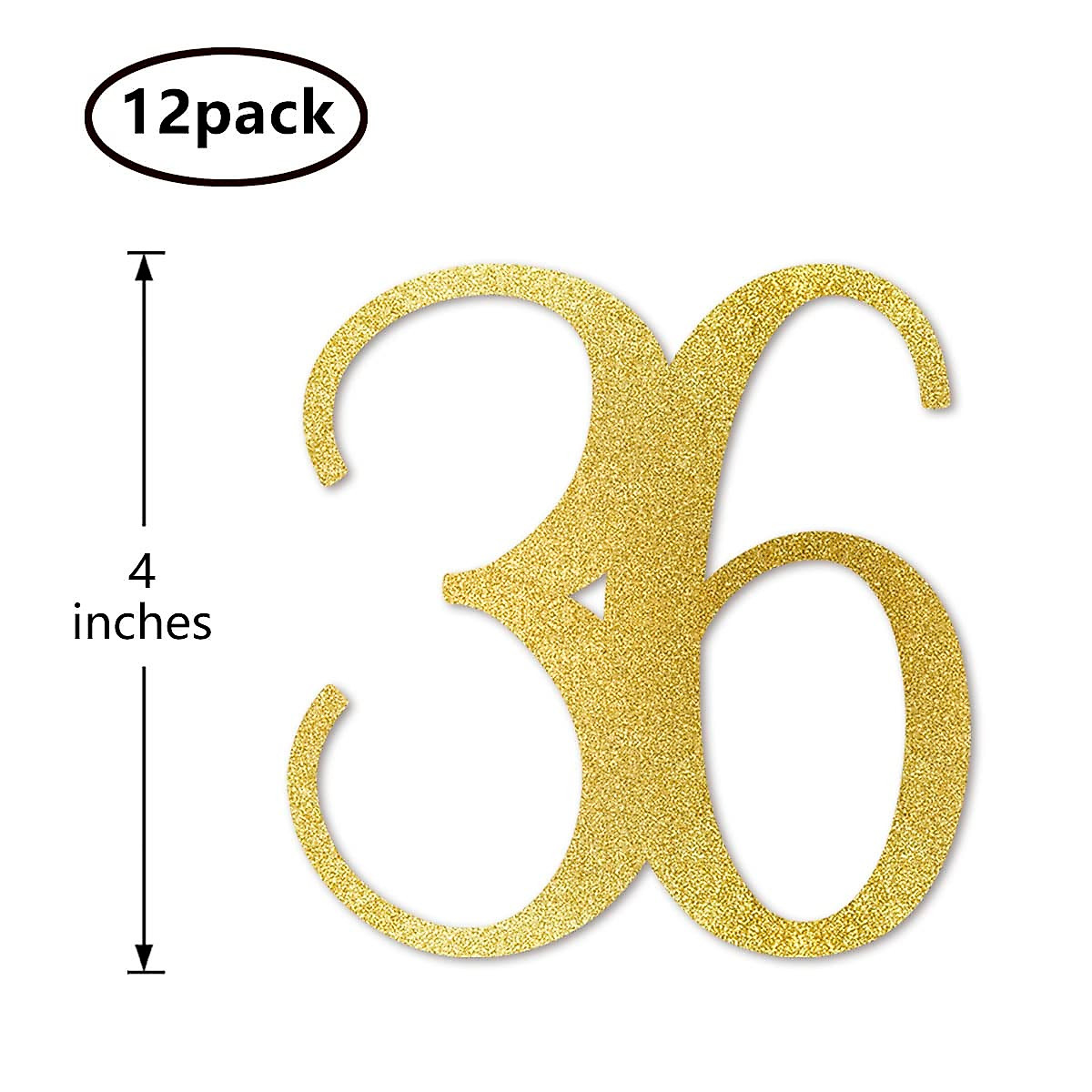 Gold Glitter 36 Cut-Out Numbers, 36th Birthday Party Anniversary Decorations DIY Essentials