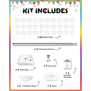 YALLOVE Balloon Column Stand Set of 4, 7 Feet Height Adjustable Balloon Tower Pillar with Reusable Metal Telescopic Design for Birthday, Wedding, Baby Shower, Graduation Party Decoration