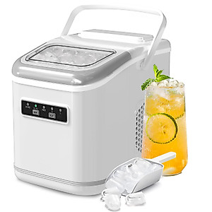 Ice Maker Machine Countertop Portable Small Compact Mini Bullet Ice Maker Self Cleaning, 2 Size of Bullet ice Cubes, 9 Cubes in 6 Mins,Good for Home,Dorm,Indoor,Camping,Outdoors (White)