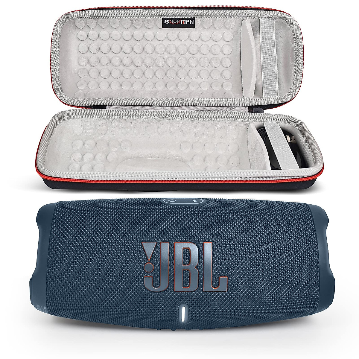 JBL Charge 5 Portable Waterproof Wireless Bluetooth Speaker Bundle with Boomph Portable Hard Carrying Protective Case - Blue
