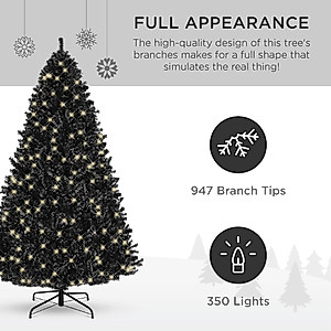 Best Choice Products 6ft Pre-Lit Black Christmas Tree, Full Artificial Holiday Decoration for Home, Office, Party Decoration w/ 947 Branch Tips, 250 Lights, Metal Hinges, Foldable Base