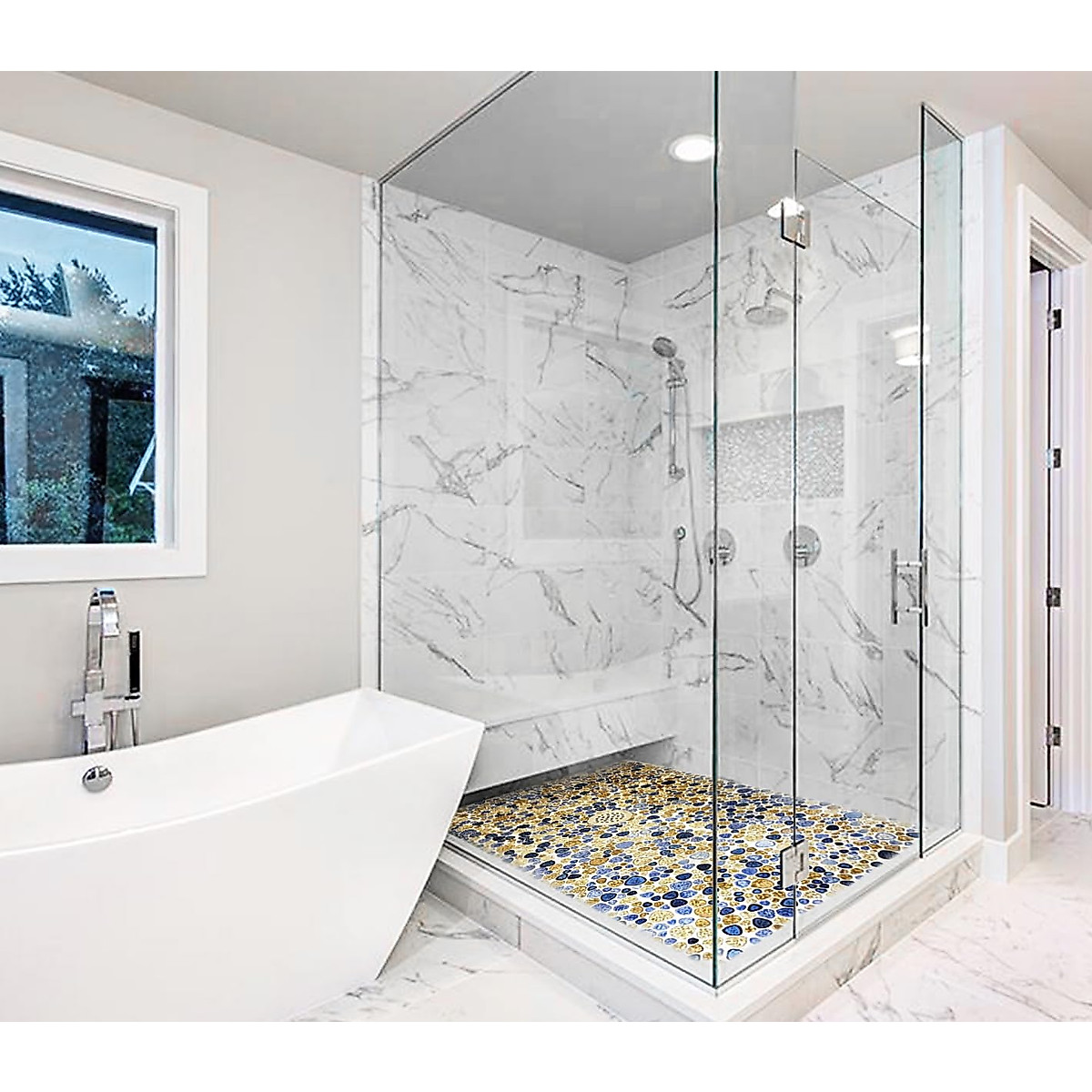 Blujellyfish Glazed Blue Mosaic Ceramic Pebble Porcelain Tile Swimming Pool Bath Shower Wall Flooring Tile TSTGPT001 (5 Square Feet)