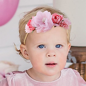 NUWAJP Baby Girls Headbands Flower Headband 6 Pcs Nylon Elastic Headbands Newborn Hair Bows Hair Accessories Gifts for Infant Toddlers Kids