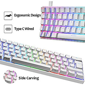 ZIYOU LANG MK21 Portable 60% Mechanical Gaming Keyboard Untra-Compact Type-c Wired with Light Up Chroma LED Backlit Non-Conflict 61 Key TKL Ergonomic for PS4 PS5 PC Mac Windows(White/Red Switch)