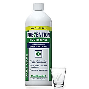 Prevention Daily Care Mouthwash - Gentle Hydrogen Peroxide Mouthwash Alcohol Free | 16 Oz. Soothing Mint Mouth Wash Liquid for Daily Oral Care, Bad Breath, and Teeth Whitening by PHS Brands