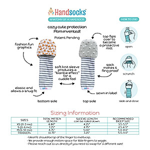 Handsocks Plushy Stay On Strap-Free No-Scratch & Warmth Mittens (Medium 6-12 Months. Bicep Size Should be Bicep 5.0"-8.0"), Olivia (Grey/Yellow Elephant) - One Pair