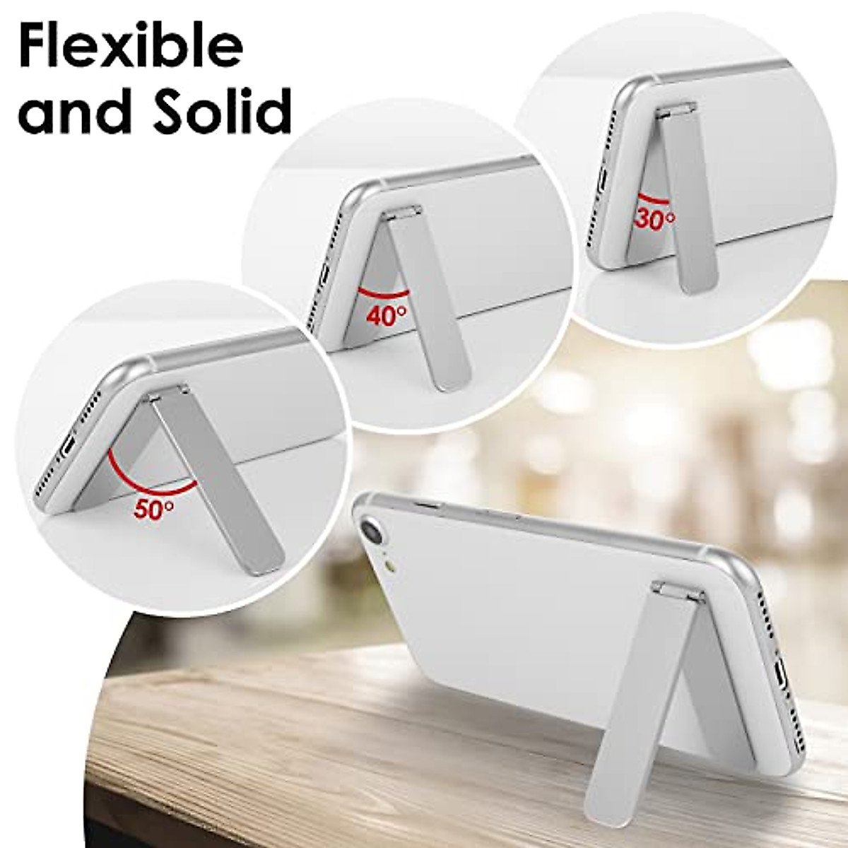 TIESOME Ultra-Thin Mobile Phone Holder, Foldable Mini Phone Kickstand Portable Phone Stand Adjustable Angle for Phone and Phone Case Universal Model (Silver)