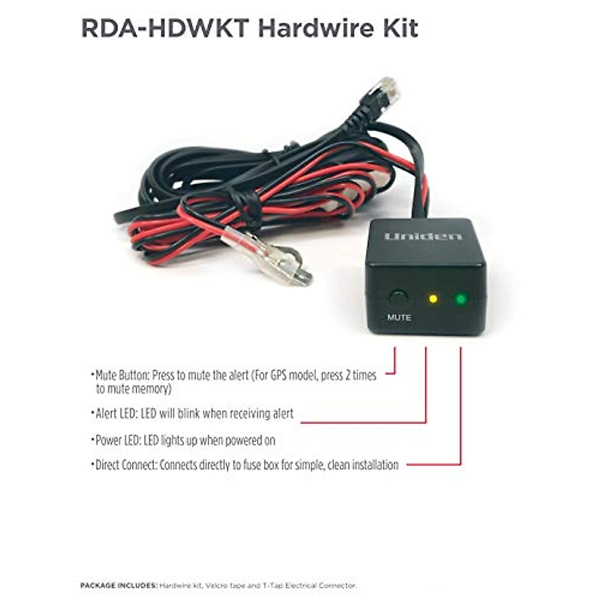 Uniden RDA-HDWKT Radar Detector Smart Hardwire Kit with Mute Button, LED Alert and Power LED, for Uniden R8, R7, R4, R3, R1, DFR9, DFR9BLK, DFR8, DFR7 and DFR6.